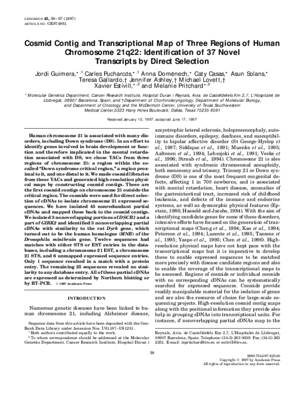 (PDF) Cosmid Contig and Transcriptional Map of Three Regions of Human ...