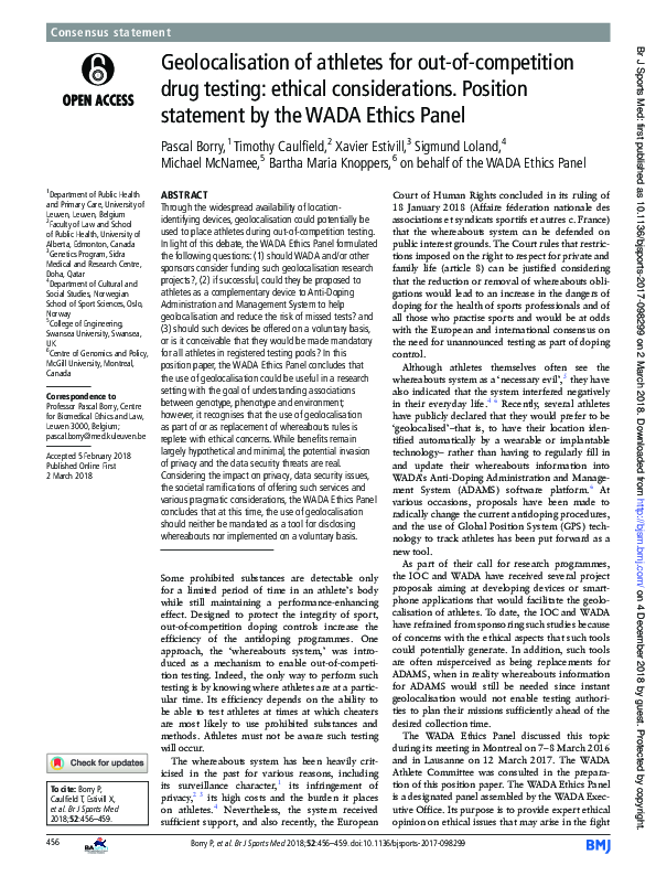 (PDF) Geolocalisation of athletes for out-of-competition drug testing ...