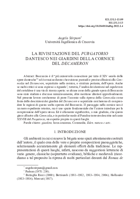 (PDF) La rivisitazione del Purgatorio dantesco nei giardini della ...