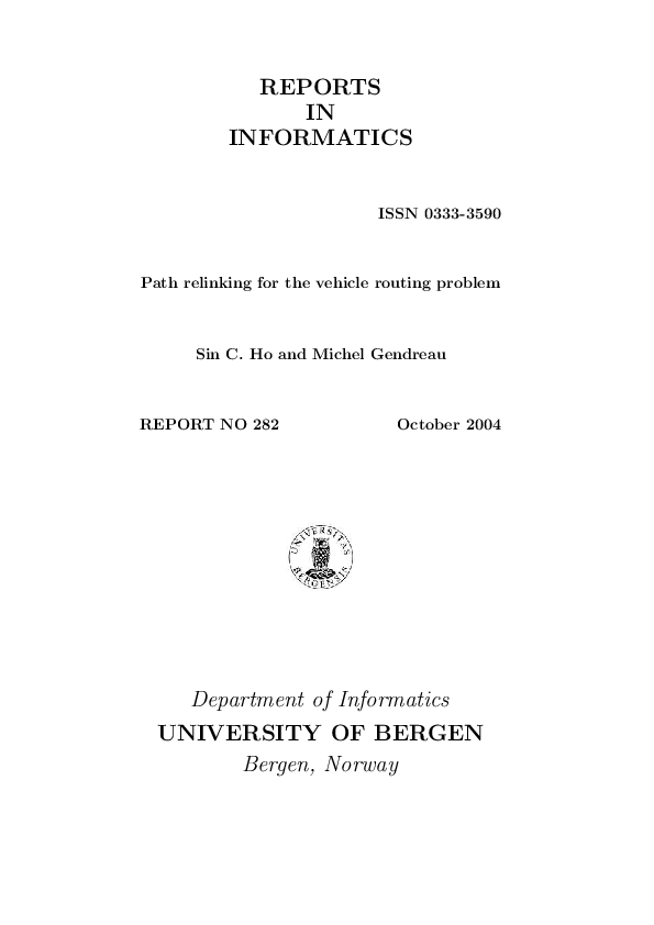 Pdf Path Relinking For The Vehicle Routing Problem 4241