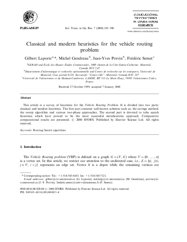 (PDF) Classical and modern heuristics for the vehicle routing problem