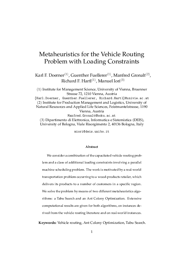 Pdf Metaheuristics For The Vehicle Routing Problem With Loading Constraints