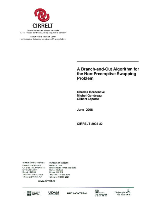 (PDF) A branch-and-cut algorithm for the nonpreemptive swapping problem