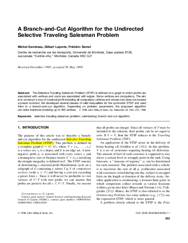 (PDF) A branch‐and‐cut algorithm for the undirected selective traveling ...
