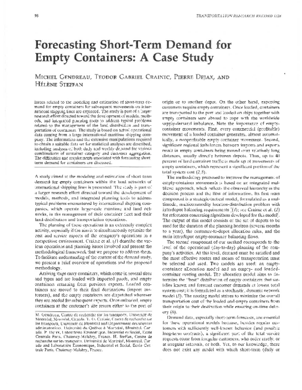 (PDF) Forecasting short-term demand for empty containers: a case study