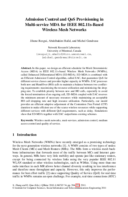 (PDF) Admission Control and QoS Provisioning in Multi-service MDA for IEEE 802.11s-Based ...