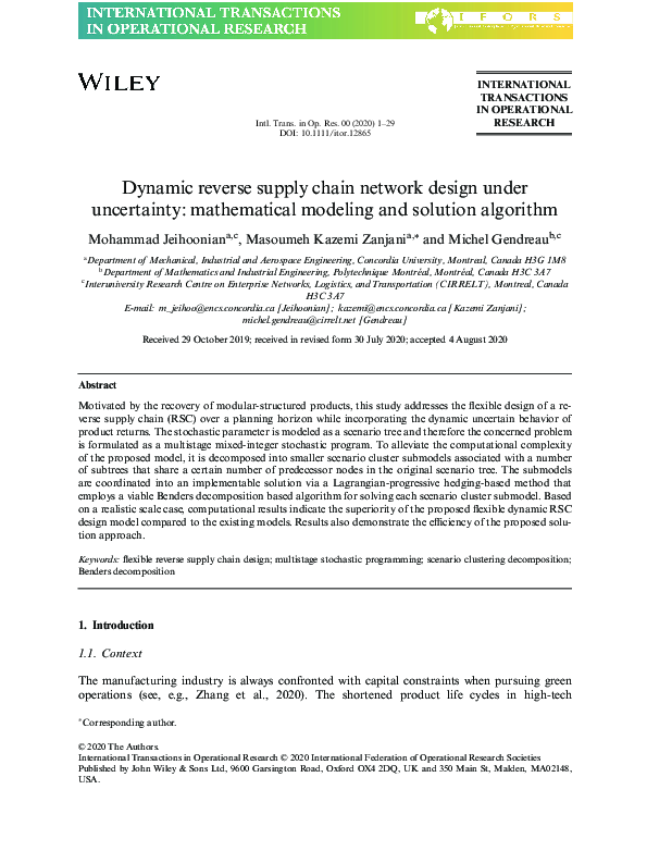 (PDF) Dynamic reverse supply chain network design under uncertainty: mathematical modeling and ...