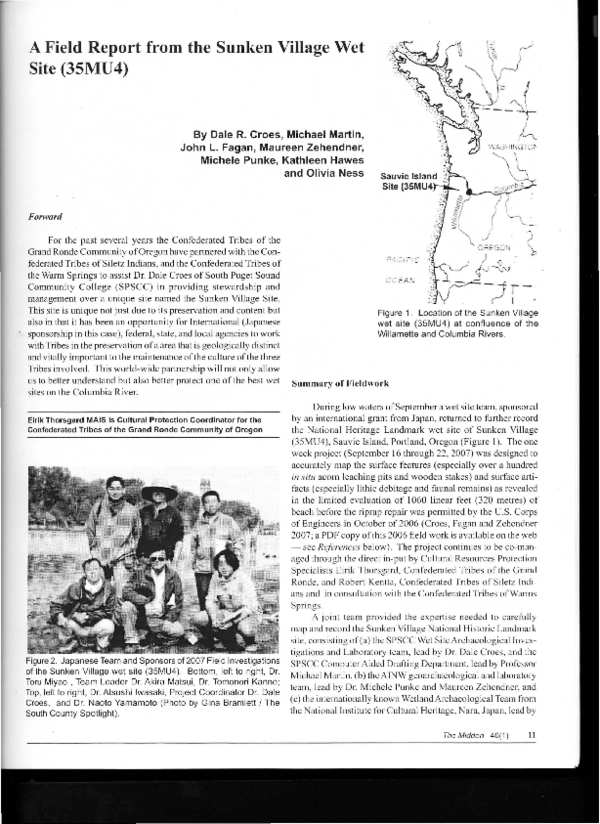 (PDF) A Field Report from the Sunken Village Wet Site (35MU4) | Maureen ...