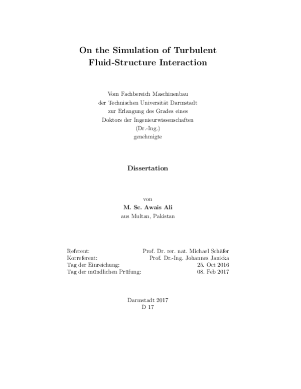 Pdf On The Simulation Of Turbulent Fluid Structure Interaction