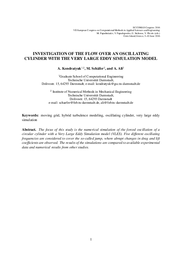 (PDF) Investigation of the Flow Over an Oscillating Cylinder with a Very Large Eddy Simulation ...