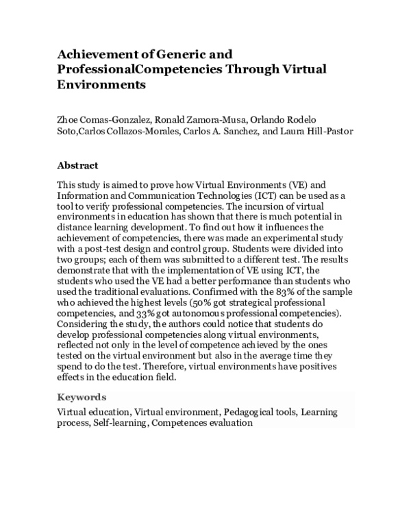 (PDF) Achievement of Generic and Professional Competencies Through ...