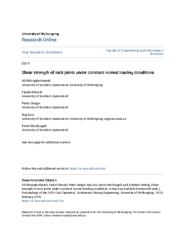 (PDF) Shear strength of rock joints under constant normal loading ...
