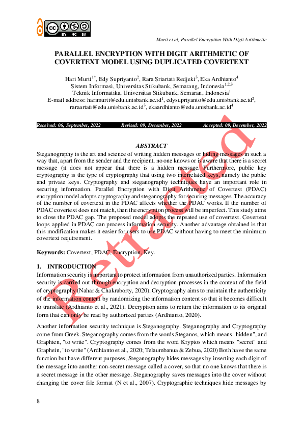(PDF) Parallel Encryption With Digit Arithmetic Of Covertext Model ...