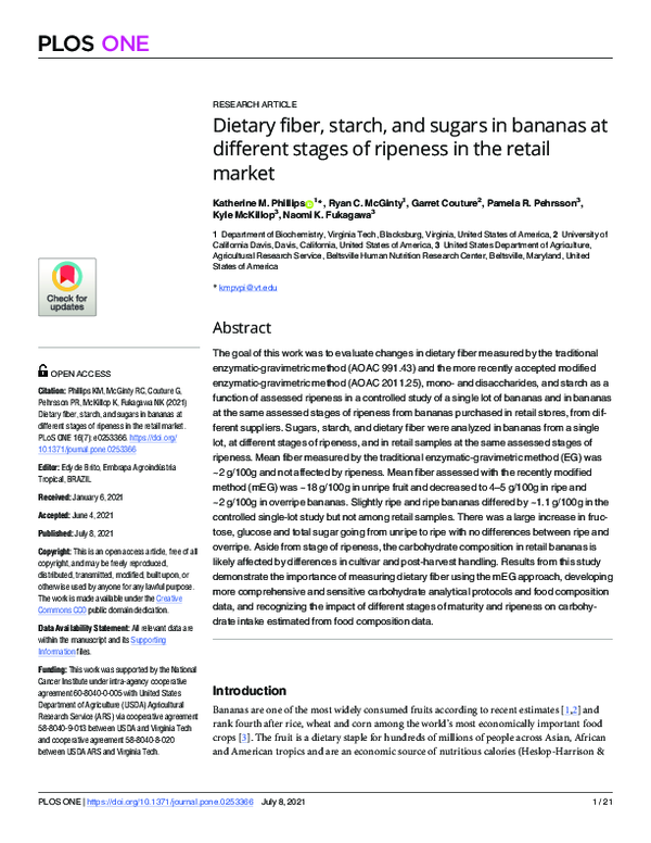 (PDF) Dietary fiber, starch, and sugars in bananas at different stages ...