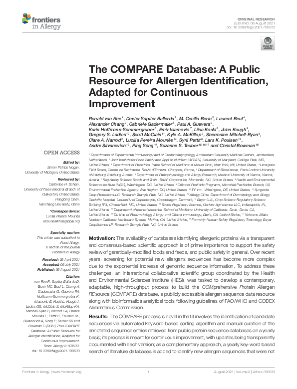 (PDF) The COMPARE Database: A Public Resource for Allergen ...