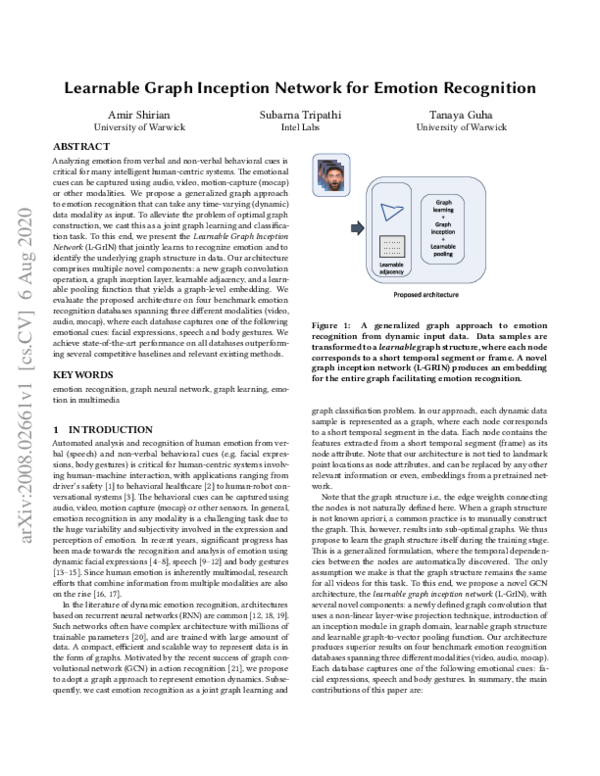 Pdf Learnable Graph Inception Network For Emotion Recognition Subarna Tripathi