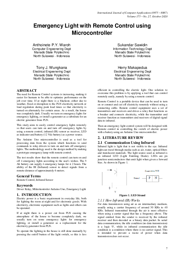 (PDF) Emergency Light with Remote Control using Microcontroller
