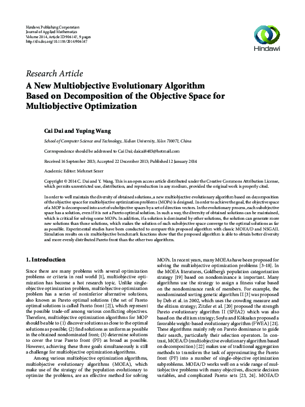 (PDF) Decomposition-Based Multiobjective Evolutionary Algorithm