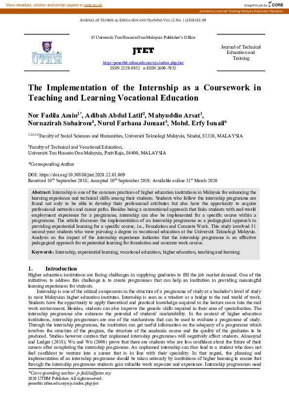 (PDF) The implementation of the internship as a coursework in teaching and learning vocational ...