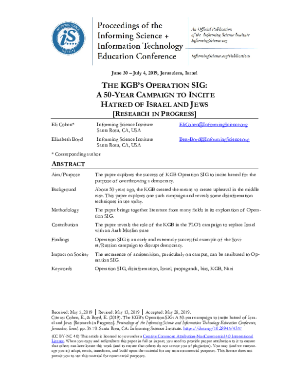 (PDF) The KGB’s Operation SIG: A 50-Year Campaign to Incite Hatred of ...