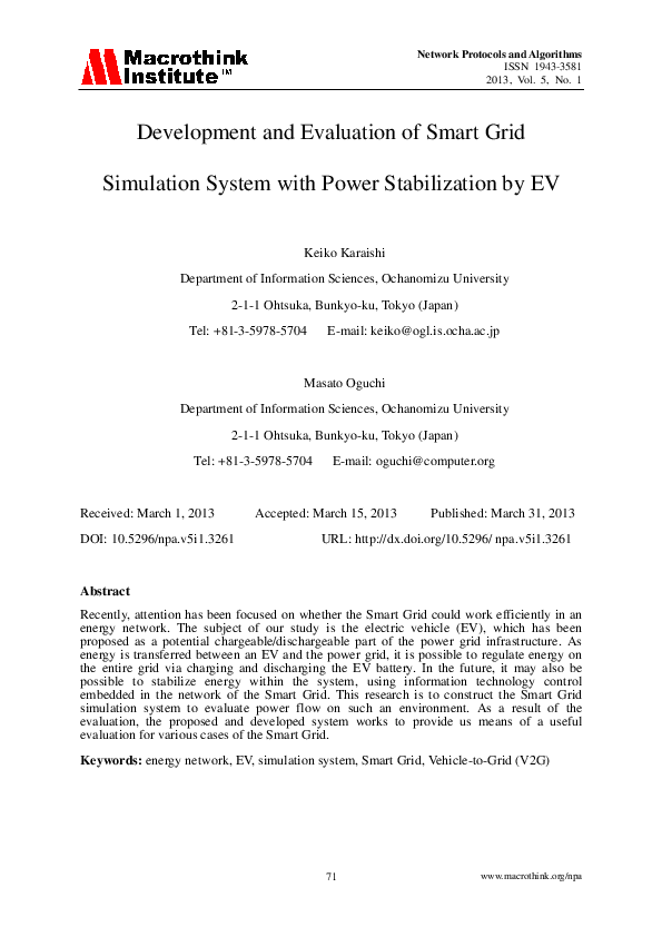 (PDF) Evaluation of Smart Grid Simulation System with Power Stabilization by EV