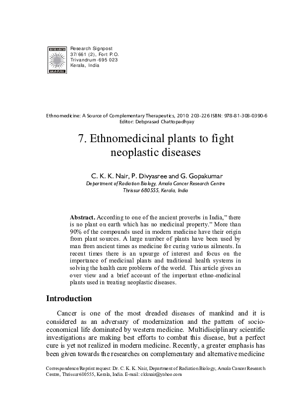 (PDF) 7. Ethnomedicinal plants to fight neoplastic diseases