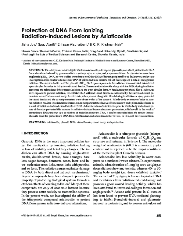 Pdf Protection Of Dna From Ionizing Radiation Induced Lesions By