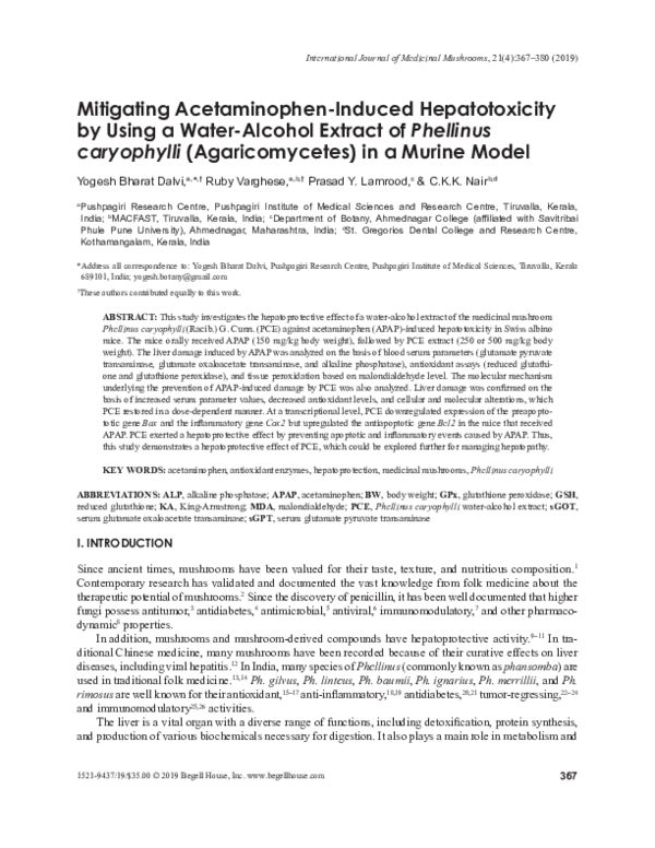 (PDF) Mitigating Acetaminophen-Induced Hepatotoxicity by Using a Water ...