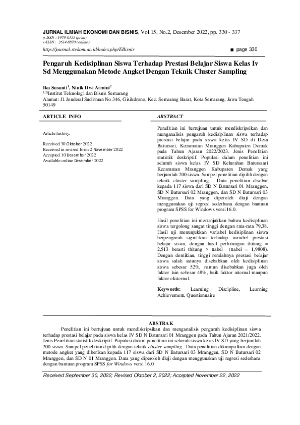 (PDF) Pengaruh Kedisiplinan Siswa Terhadap Prestasi Belajar Siswa Kelas ...