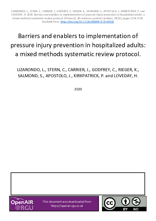 (PDF) Barriers and enablers to implementation of pressure injury prevention in hospitalized ...