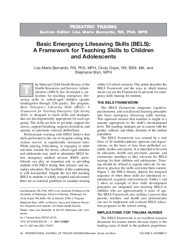(PDF) Basic Emergency Lifesaving Skills (BELS): A framework for ...
