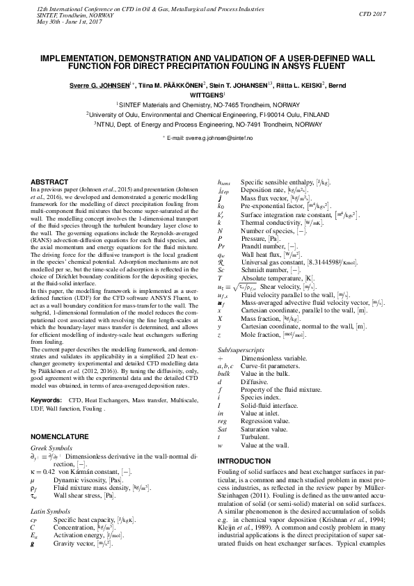 (PDF) Implementation, demonstration and validation of a user-defined wall-function for direct ...