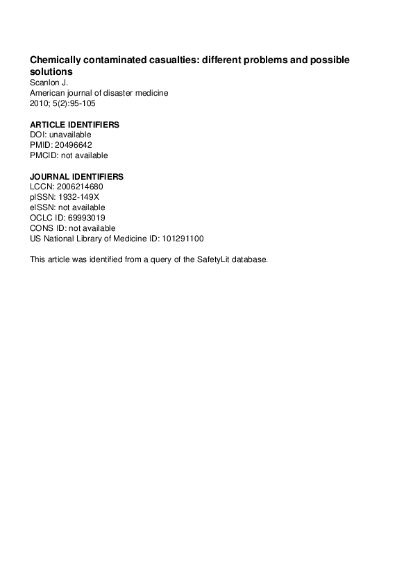 (PDF) Chemically contaminated casualties: Different problems and possible solutions