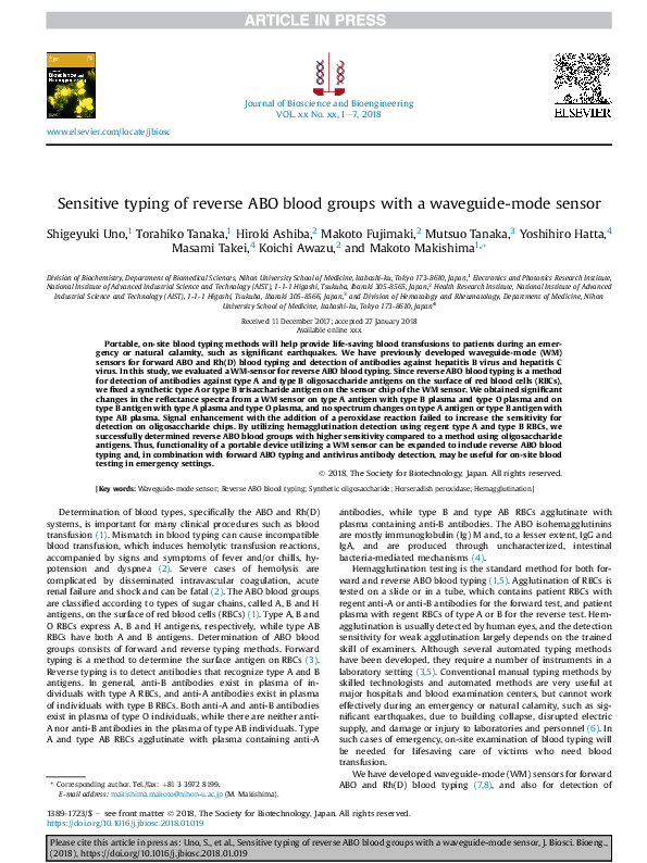 (PDF) Sensitive typing of reverse ABO blood groups with a waveguide ...