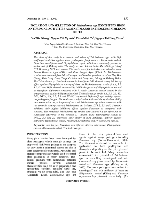 (PDF) ISOLATION AND SELECTION OF Trichoderma spp. EXHIBITING HIGH ANTIFUNGAL ACTIVITIES AGAINST ...
