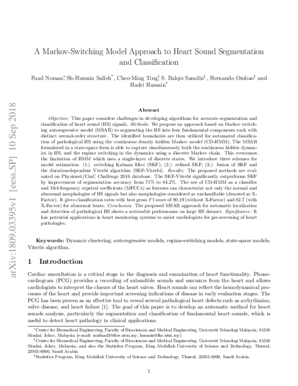Pdf A Markov Switching Model Approach To Heart Sound Segmentation And