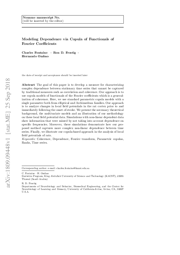 (PDF) Modeling dependence via copula of functionals of Fourier coefficients