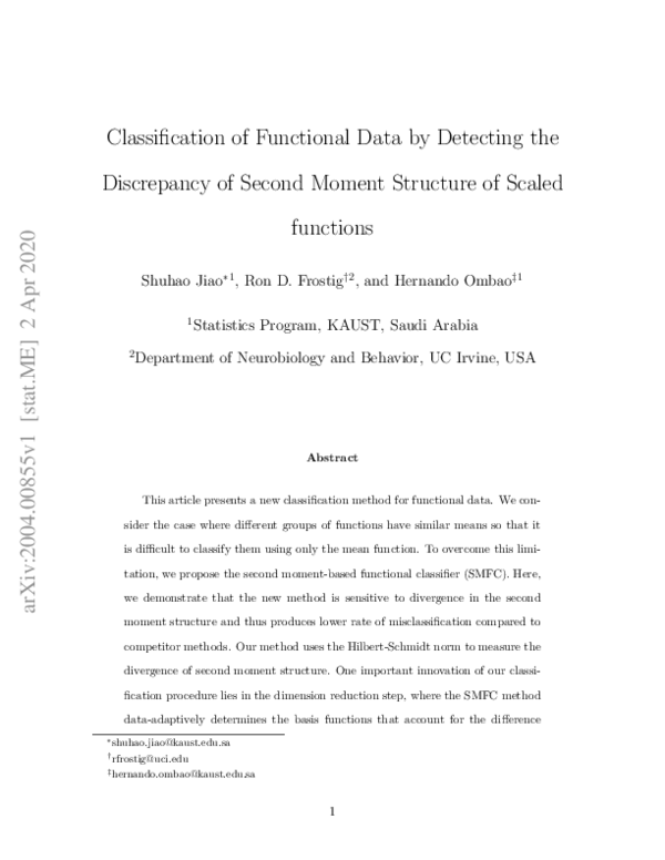 (PDF) Classification of Functional Data by Detecting the Discrepancy of Second Moment Structure ...
