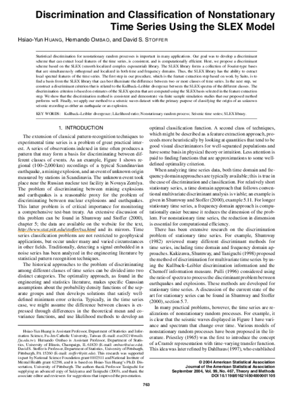 (PDF) Discrimination and Classification of Nonstationary Time Series Using the SLEX Model