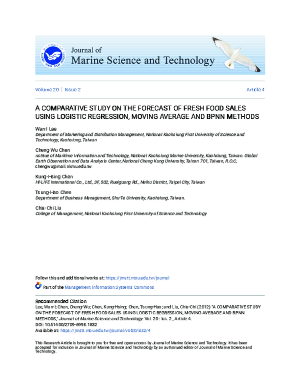 (PDF) A Comparative Study on the Forecast of Fresh Food Sales Using Logistic Regression, Moving ...