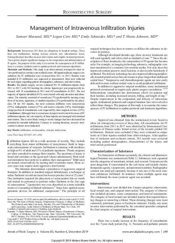 (PDF) Management of Intravenous Infiltration Injuries