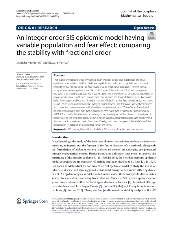 Pdf An Integer Order Sis Epidemic Model Having Variable Population 9250