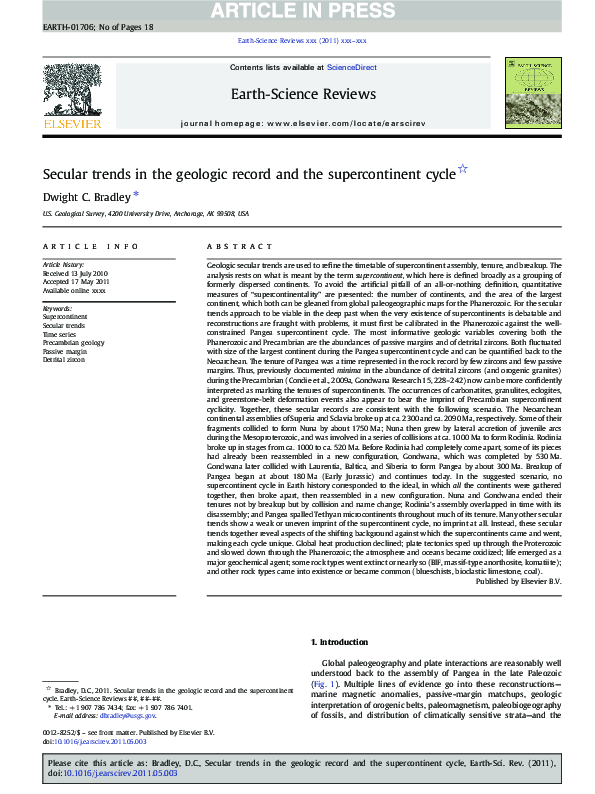 (PDF) Secular trends in the geologic record and the supercontinent cycle