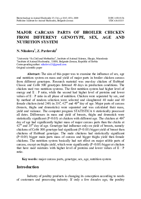 (PDF) Major Carcass Parts of Broiler Chicken from Different Genotype ...