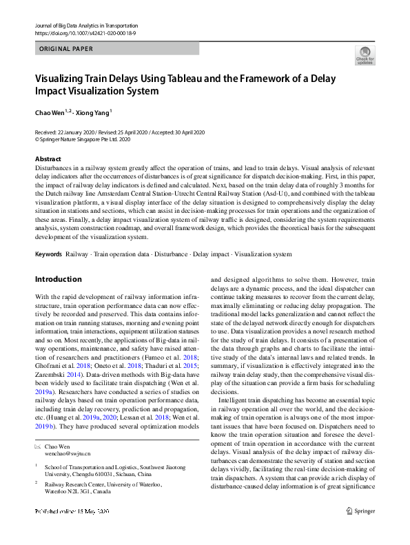 (PDF) Visualizing Train Delays Using Tableau and the Framework of a ...