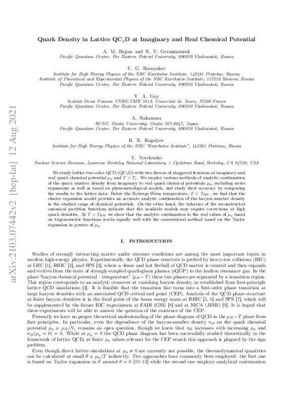 (PDF) Quark Density in Lattice QC$_2$D at Imaginary and Real Chemical ...