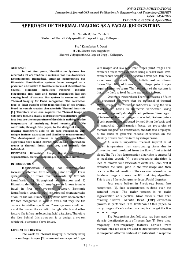 (PDF) Approach Of Thermal Imaging As A Facial Recognition