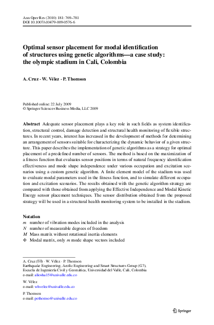 (PDF) Optimal sensor placement for modal identification of structures using genetic algorithms—a ...