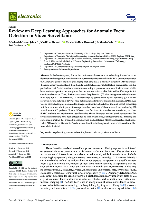 Pdf Review On Deep Learning Approaches For Anomaly Event Detection In