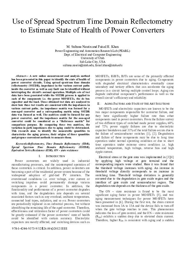 (PDF) Use of spread spectrum time domain reflectometry to estimate state of health of power ...